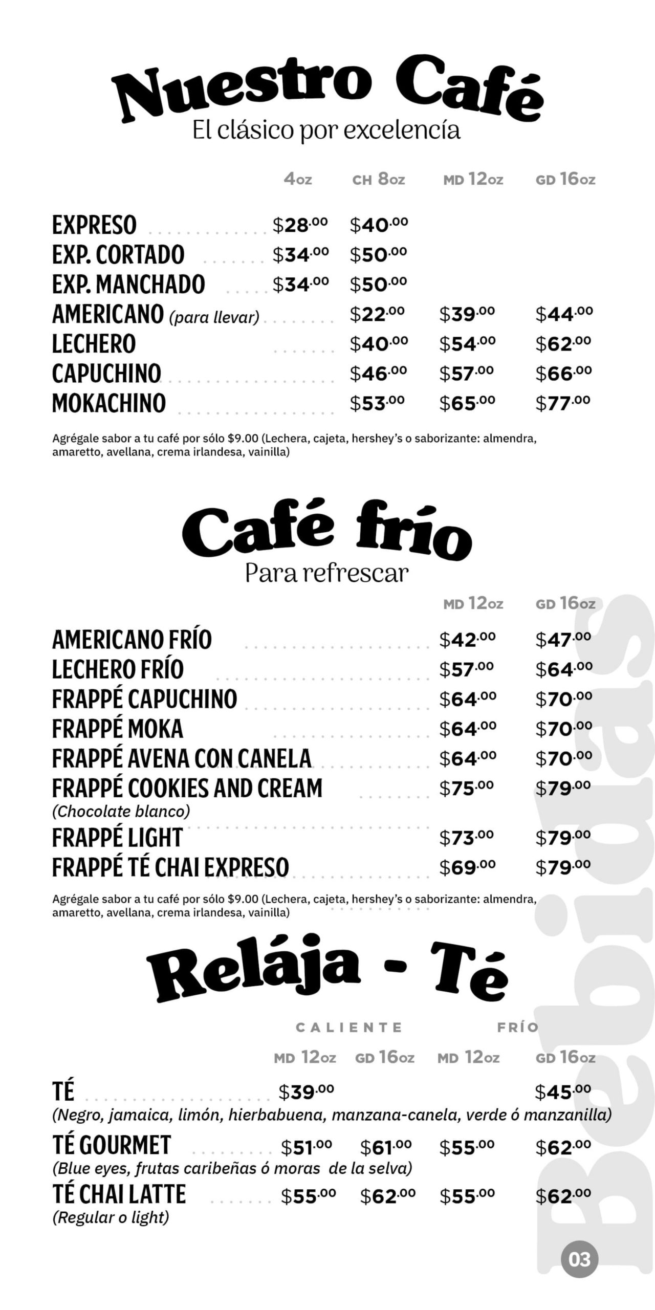 Menú Centro – Café La Cabaña